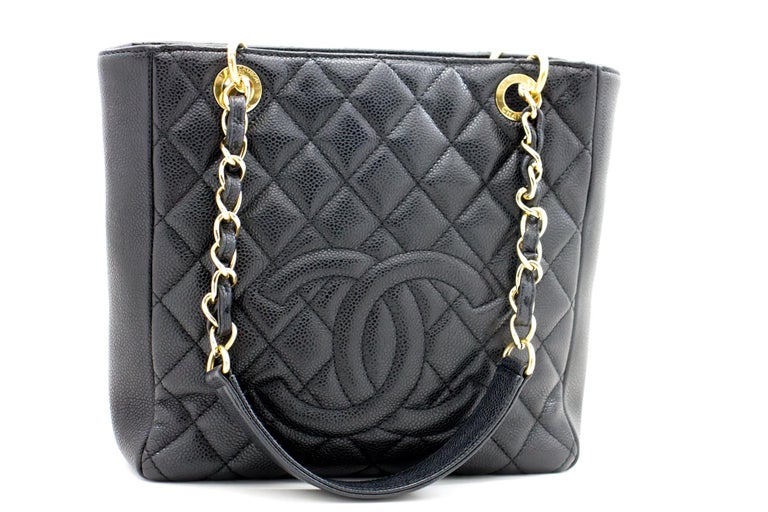 CHANEL Caviar PST Chain Shoulder Shopping Tote Bag Black Quilted For ...