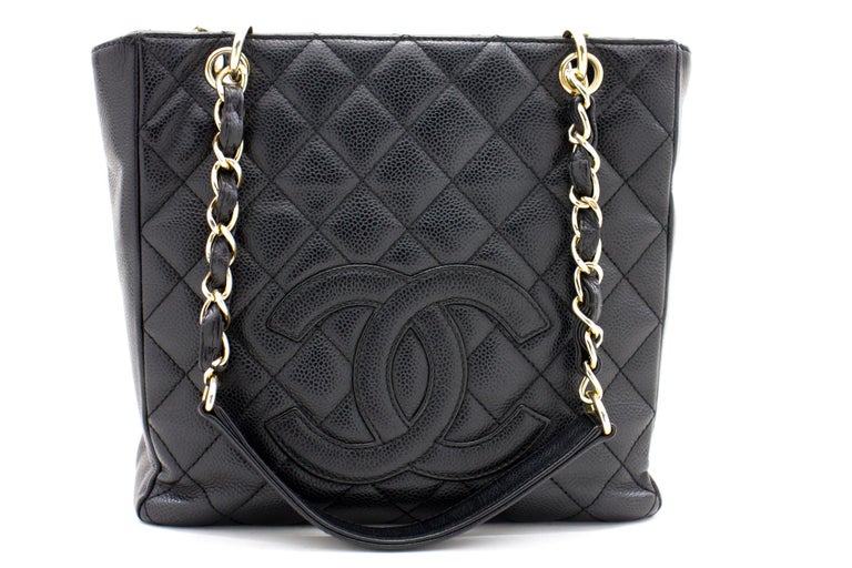 CHANEL Caviar PST Chain Shoulder Shopping Tote Bag Black Quilted For ...