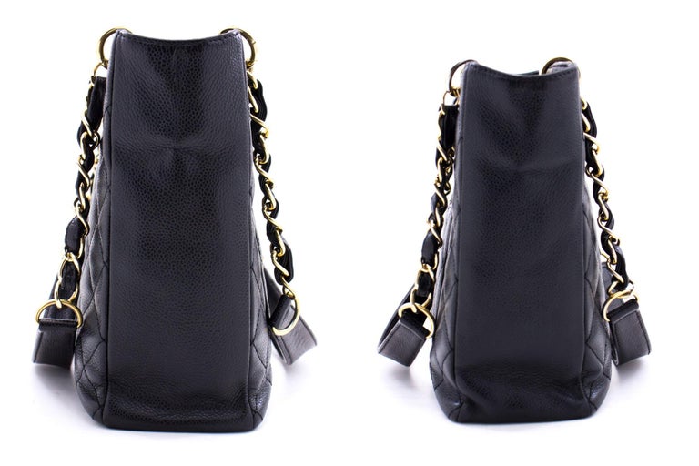 CHANEL Caviar PST Chain Shoulder Shopping Tote Bag Black Quilted For ...