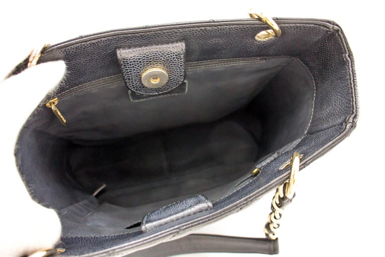 CHANEL Caviar PST Chain Shoulder Shopping Tote Bag Black Quilted For ...