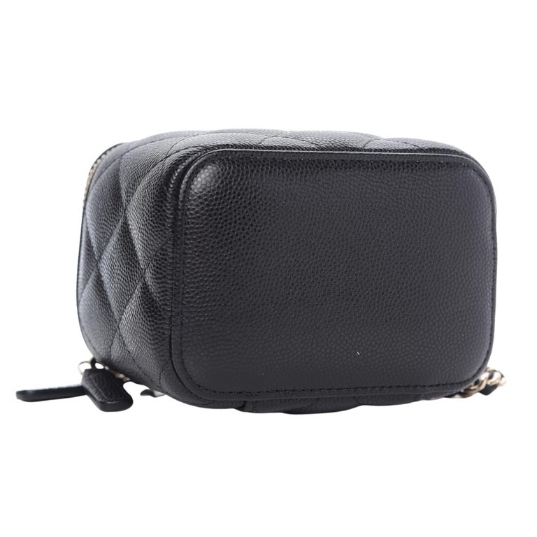 Chanel Caviar Quilted Black Mini Pearl On Top Vanity Case With Chain ...