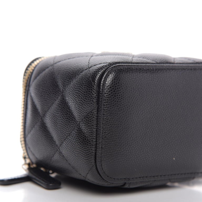 Chanel Caviar Quilted Black Mini Pearl On Top Vanity Case With Chain ...