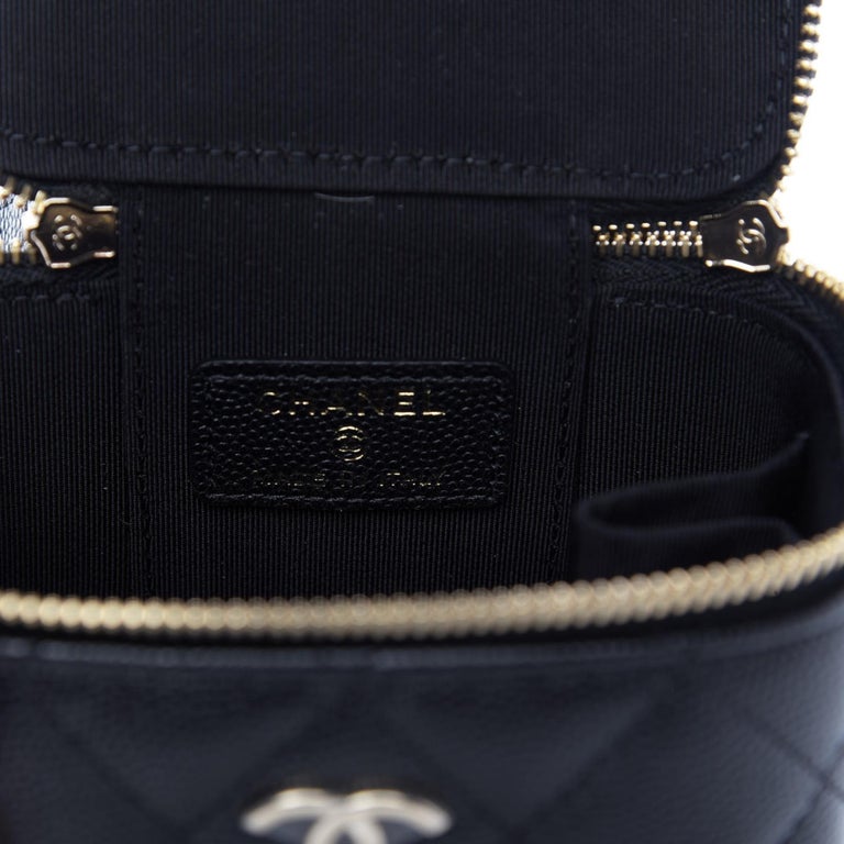 Chanel Caviar Quilted Black Mini Pearl On Top Vanity Case With Chain ...