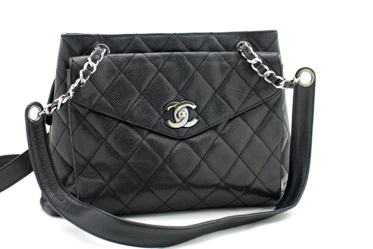 CHANEL Caviar Quilted Chain Shoulder Bag Leather Black Silver Hw For ...