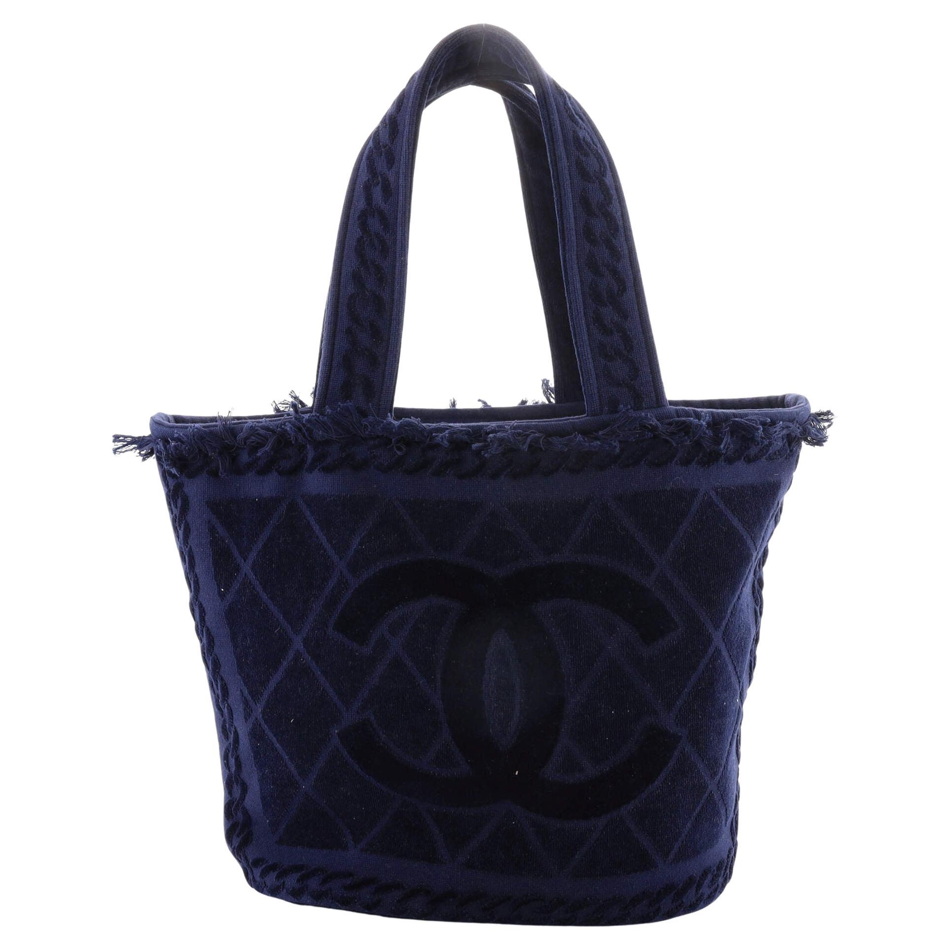 Chanel CC Beach Tote Fringe Terry Cloth Large For Sale at 1stDibs