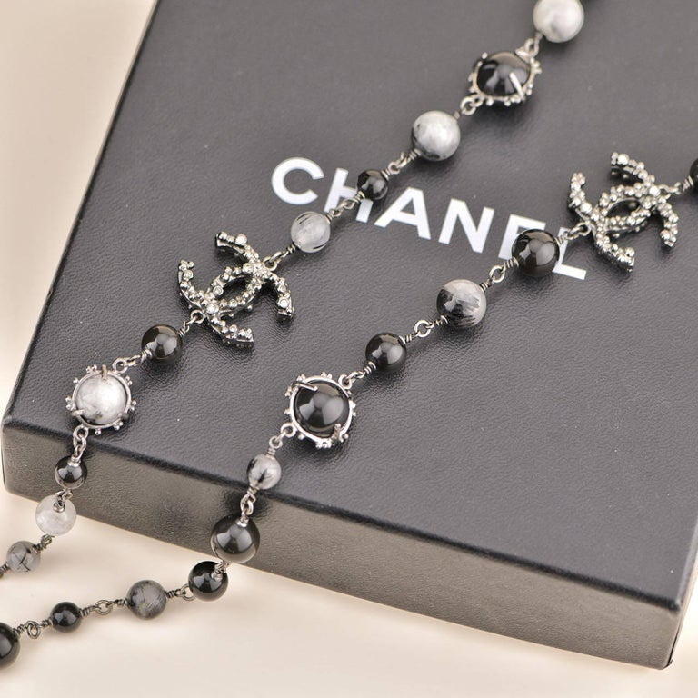 Chanel CC black Beads Long Necklace For Sale at 1stDibs