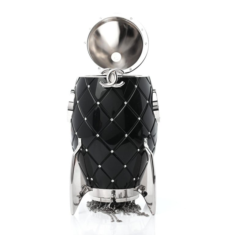 CHANEL CC Black Plexiglass Pink Strass Crystal Silver Rocket Space ...