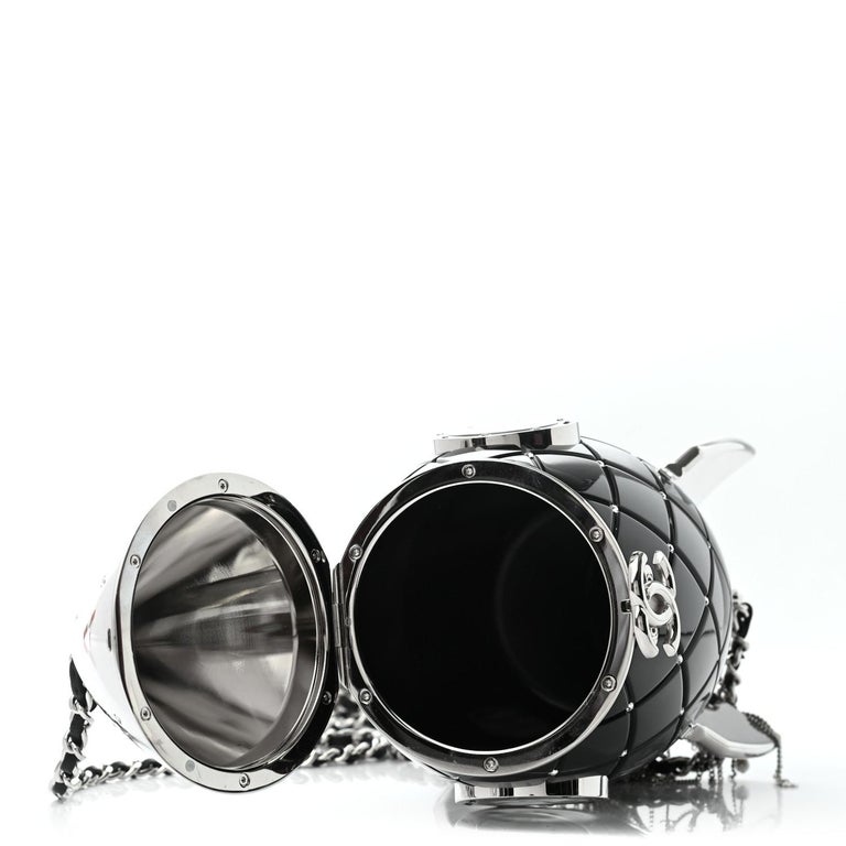 CHANEL CC Black Plexiglass Pink Strass Crystal Silver Rocket Space ...