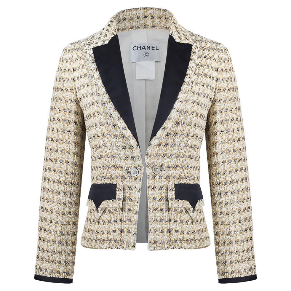 Chanel CC Buttons Metallic Tweed Jacket For Sale at 1stDibs