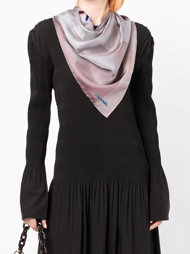 Chanel CC Camellia motif silk scarf For Sale at 1stDibs