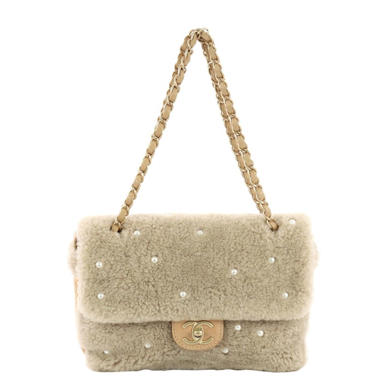 Chanel CC Chain Flap Bag Pearl Embellished Shearling Medium at 1stDibs