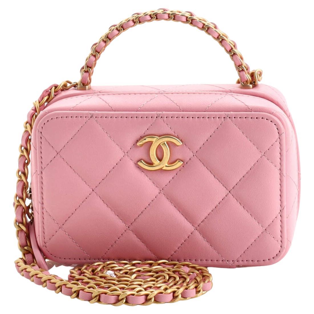 Chanel CC Chain Handle Zip Around Vanity Case with Chain Quilted ...
