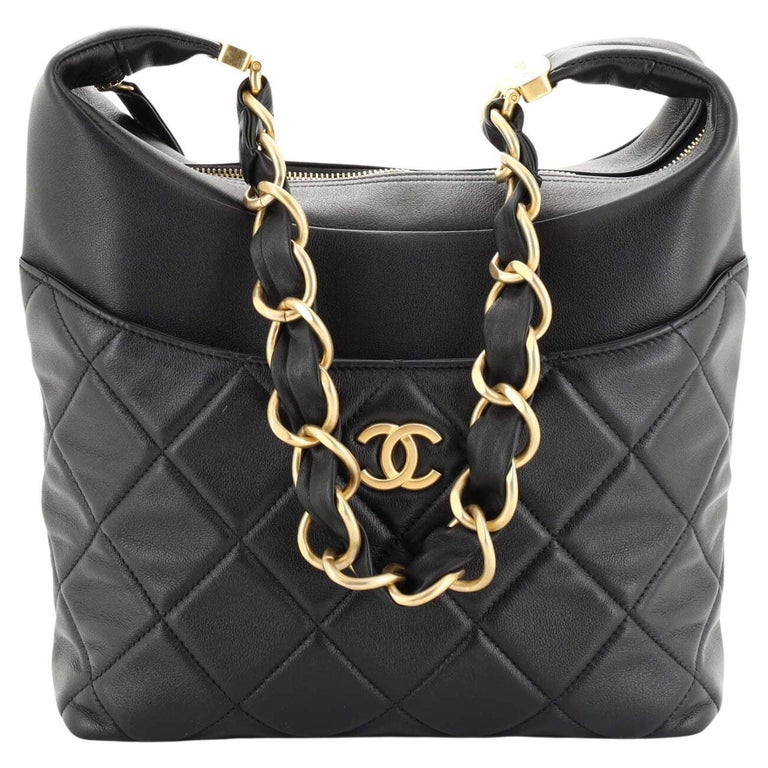Chanel CC Chain Zip Hobo Quilted Lambskin Small For Sale at 1stDibs