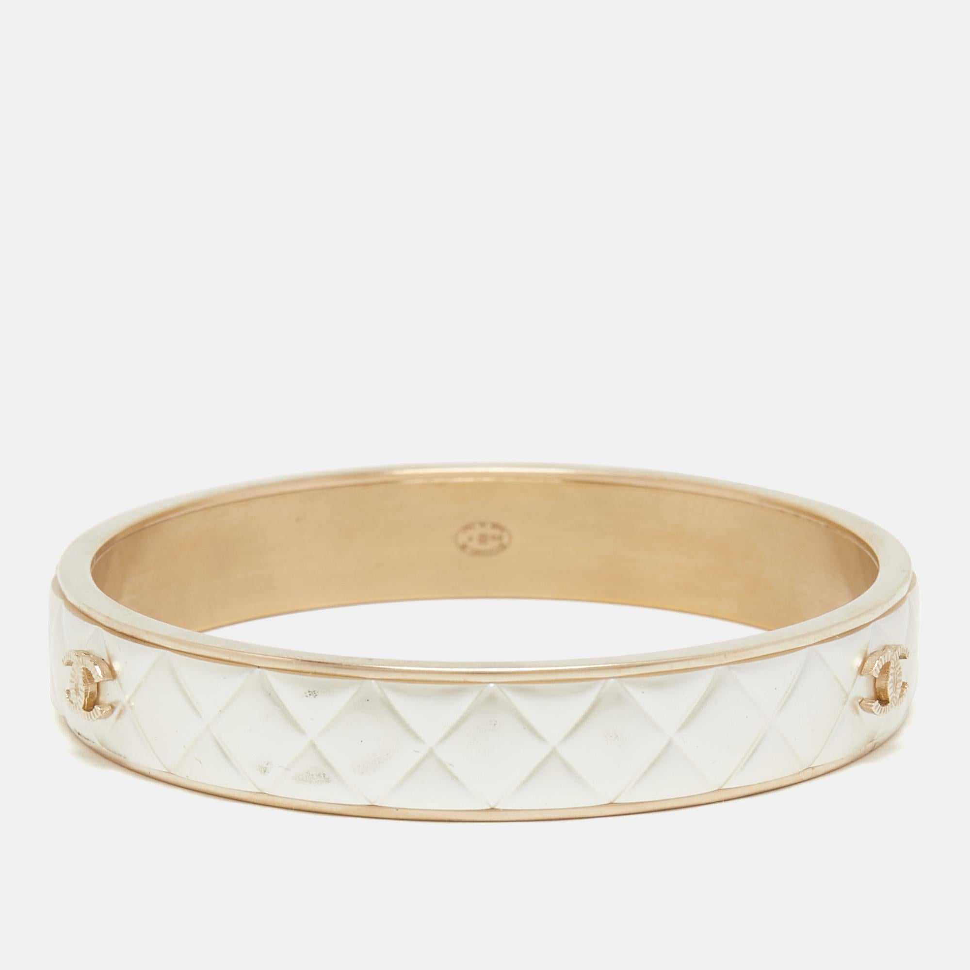 Chanel CC Composite Gold Tone Bangle Bracelet For Sale at 1stDibs ...