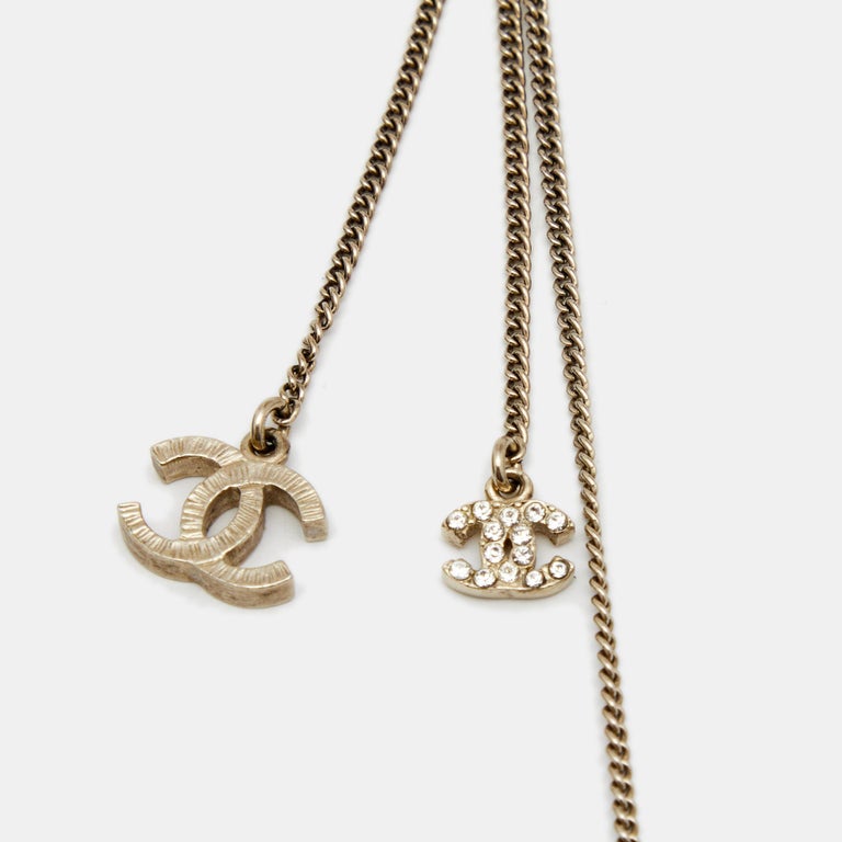 Chanel CC Crystal Resin Gold Tone Pendant Necklace at 1stDibs