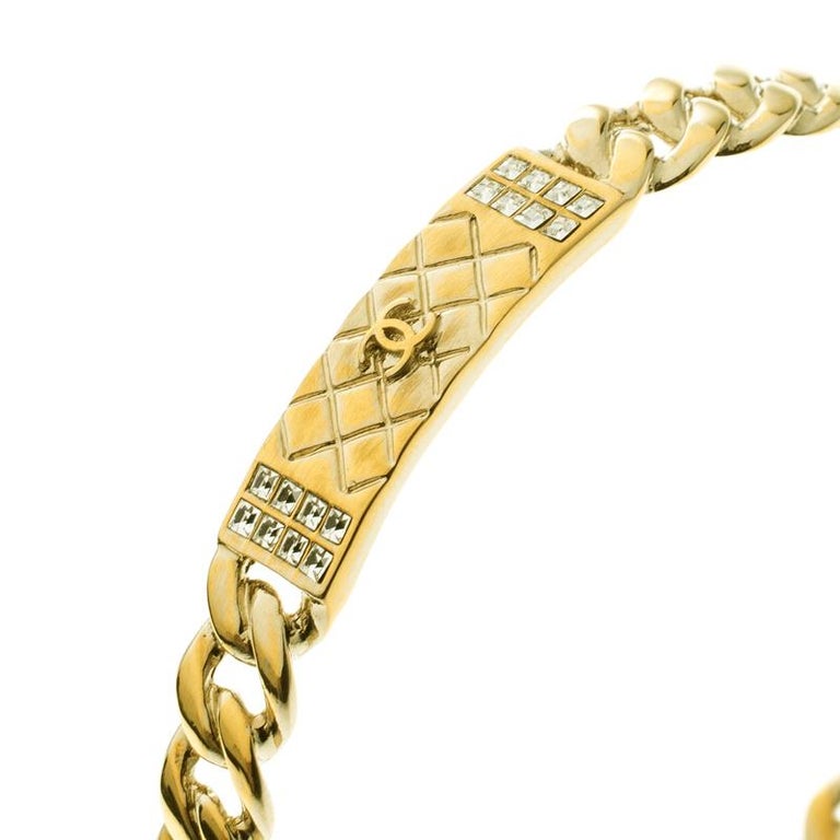 Chanel CC Crystal Textured Chain Link Gold Tone Bangle Bracelet For ...