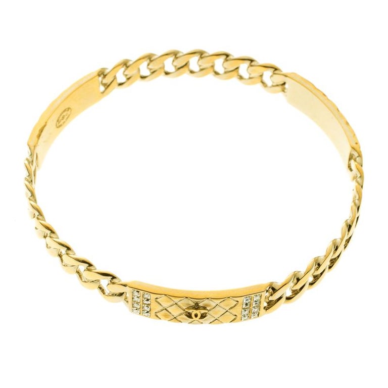 Chanel CC Crystal Textured Chain Link Gold Tone Bangle Bracelet For ...