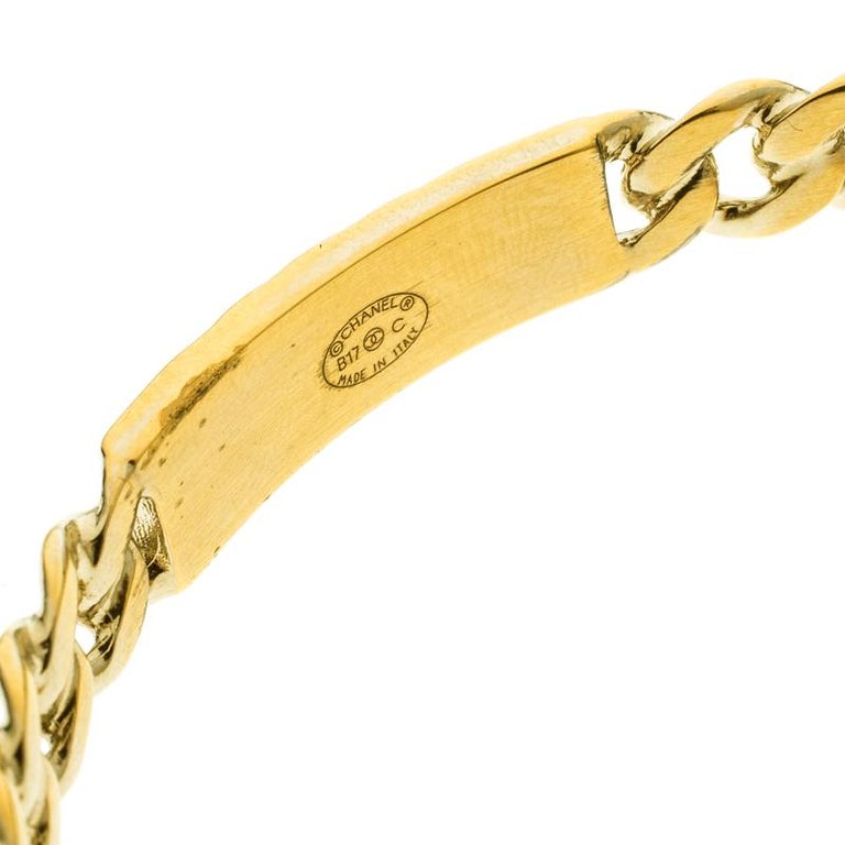 Chanel CC Crystal Textured Chain Link Gold Tone Bangle Bracelet For ...