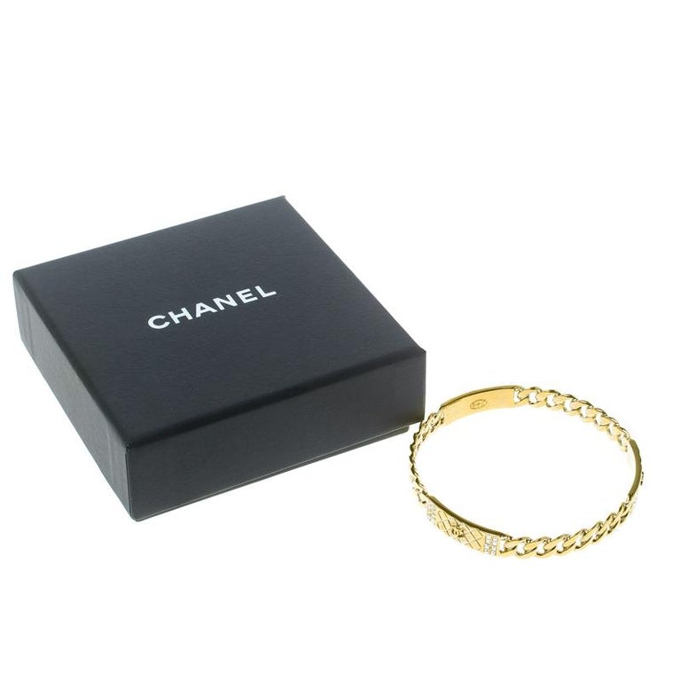 Chanel CC Crystal Textured Chain Link Gold Tone Bangle Bracelet For ...