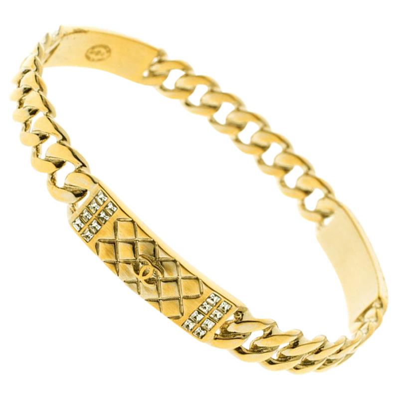 Chanel CC Crystal Textured Chain Link Gold Tone Bangle Bracelet For ...