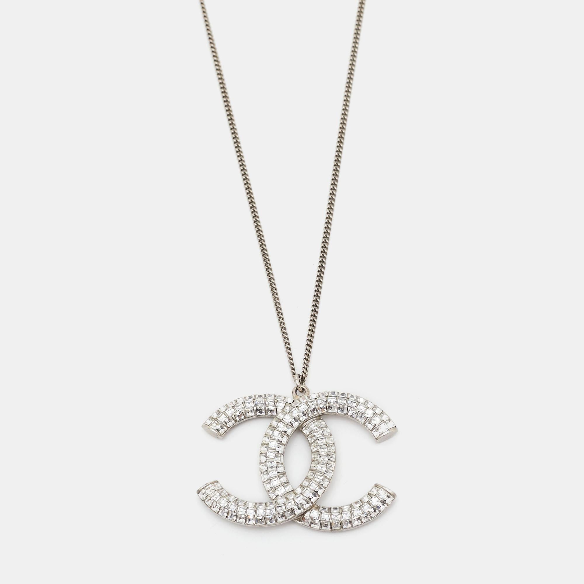 Chanel CC Crystals Silver Tone Pendant Necklace at 1stDibs | chanel ...