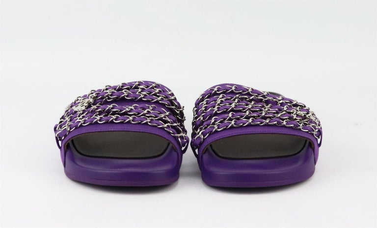 Chanel CC Detailed Chain Trimmed Satin Slides EU 37 UK 4 US 7 For Sale ...