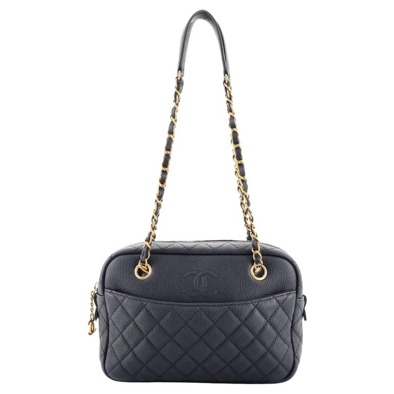 Chanel CC Double Chain Camera Case Quilted Caviar Medium at 1stDibs