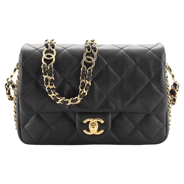 Chanel CC Double Chain Strap Flap Bag Quilted Caviar Mini For Sale at ...