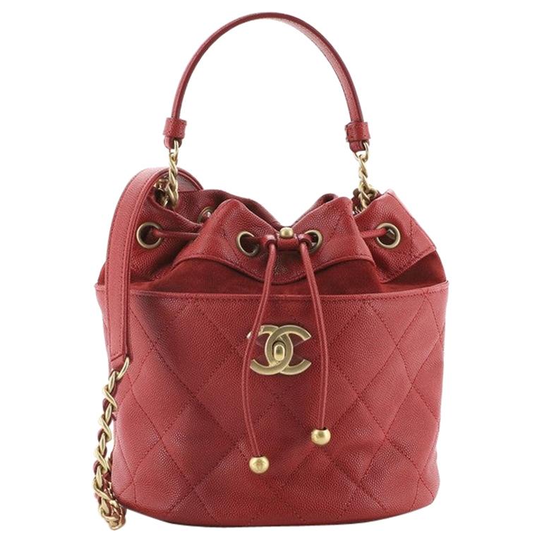 Chanel CC Drawstring Bucket Bag Quilted Caviar with Suede Small at 1stDibs