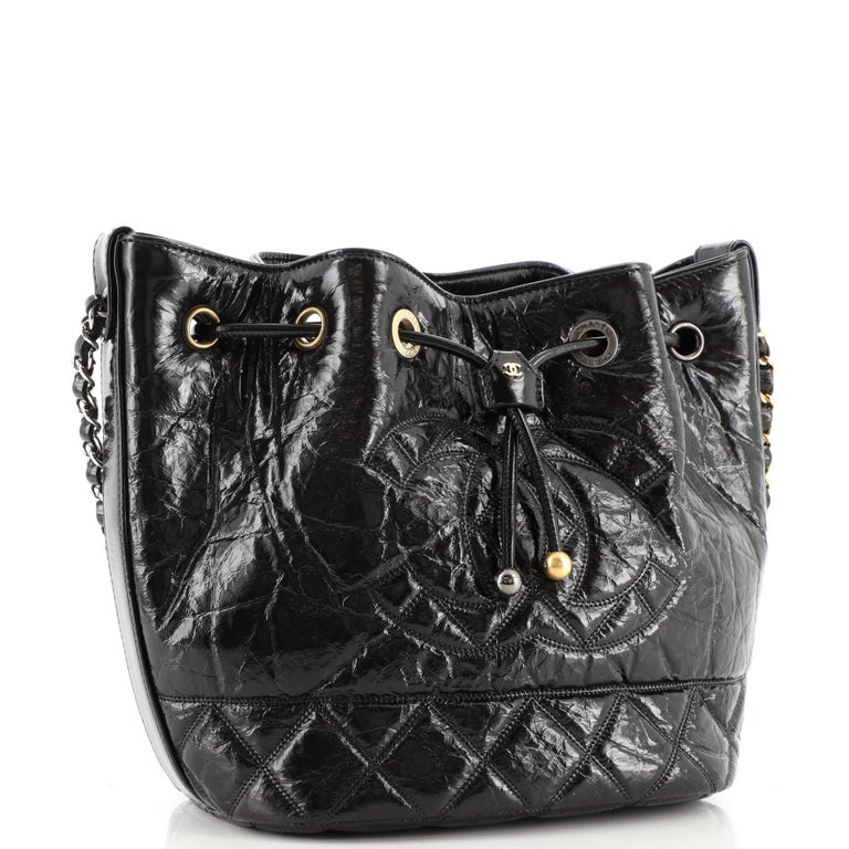 Chanel CC Drawstring Bucket Bag Quilted Shiny Aged Calfskin Mini For ...