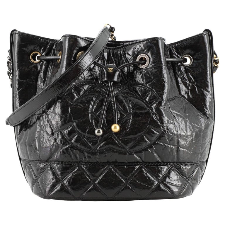Chanel CC Drawstring Bucket Bag Quilted Shiny Aged Calfskin Mini For ...