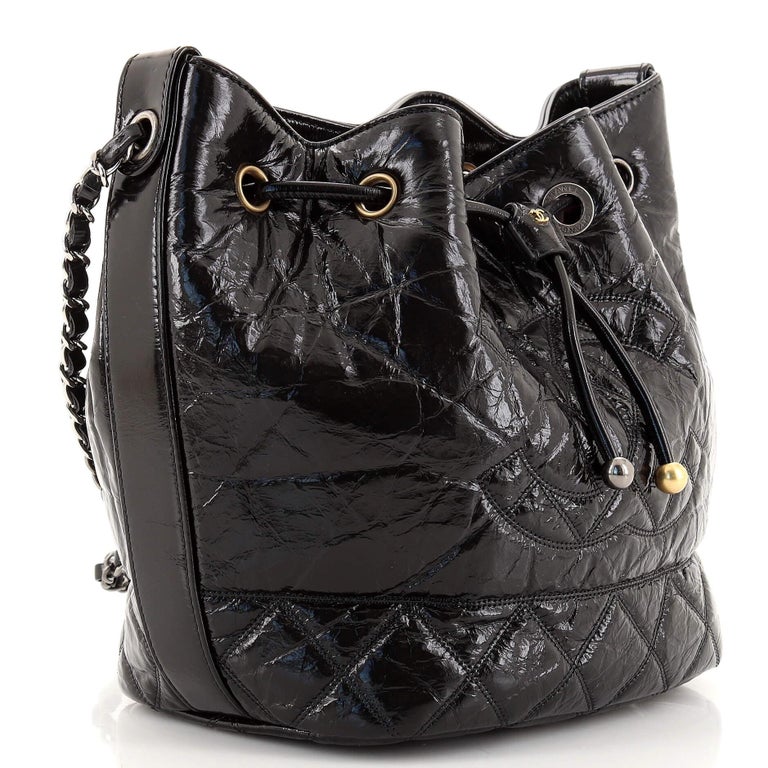 Chanel CC Drawstring Bucket Bag Quilted Shiny Aged Calfskin Small For ...