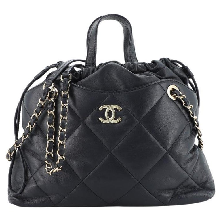 Chanel CC Drawstring Shopping Tote Quilted Lambskin Large at 1stDibs