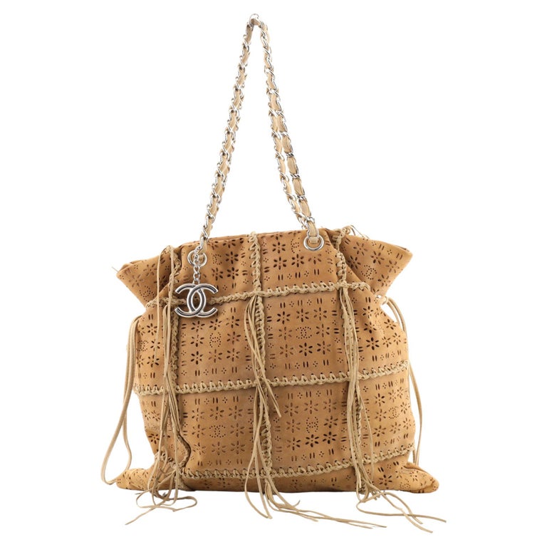 Chanel CC Drawstring Tote Fringe Laser Cut Leather Large at 1stDibs