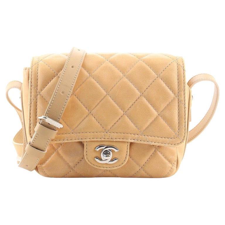 Chanel CC Edge Square Flap Crossbody Messenger Bag Quilted Leather Mini ...