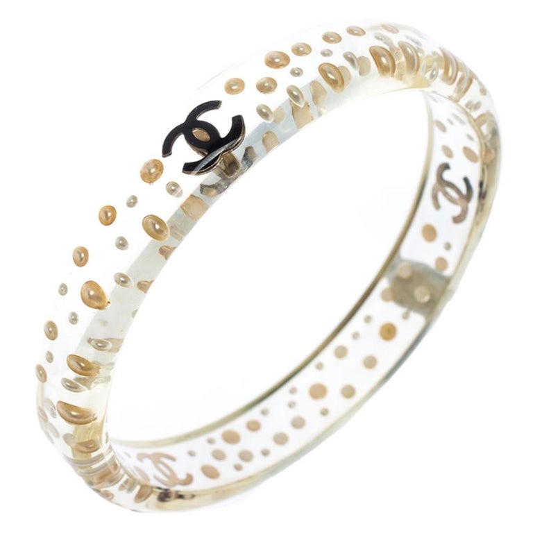 Chanel CC Faux Pearl Transparent Resin Bangle Bracelet For Sale at ...