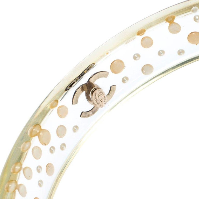 Chanel CC Faux Pearl Transparent Resin Bangle Bracelet For Sale at ...