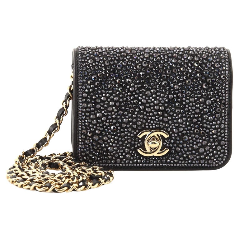 Chanel CC Full Flap Chain Clutch Crystal Embellished Leather Mini For ...