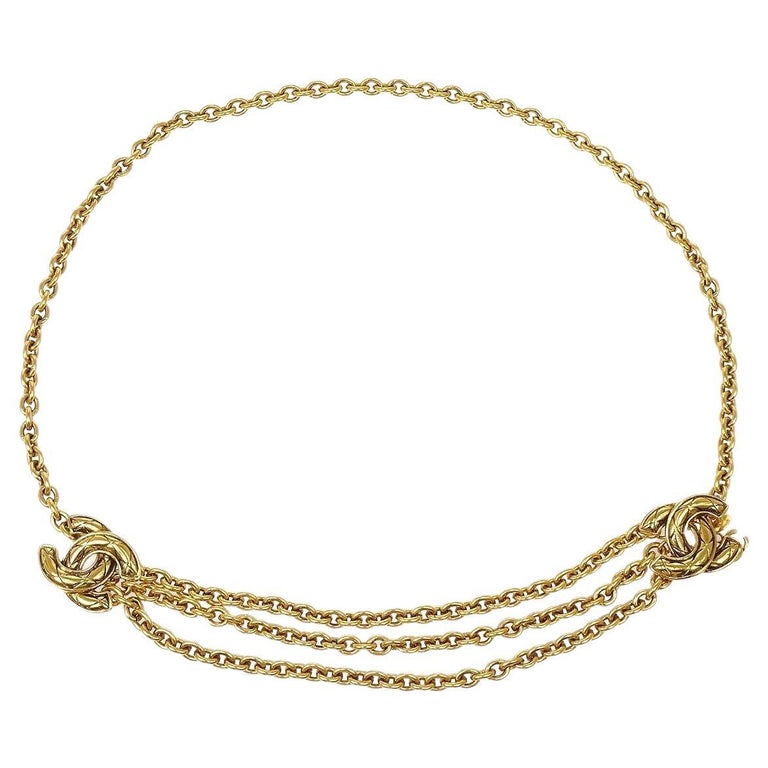 CHANEL CC Gold Metal Double CC Logo Chain Link Waist Belt For Sale at ...