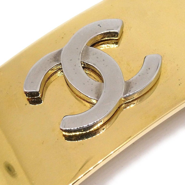 CHANEL CC Gold Silver Metal Logo Hair Clip Barrette For Sale at 1stDibs