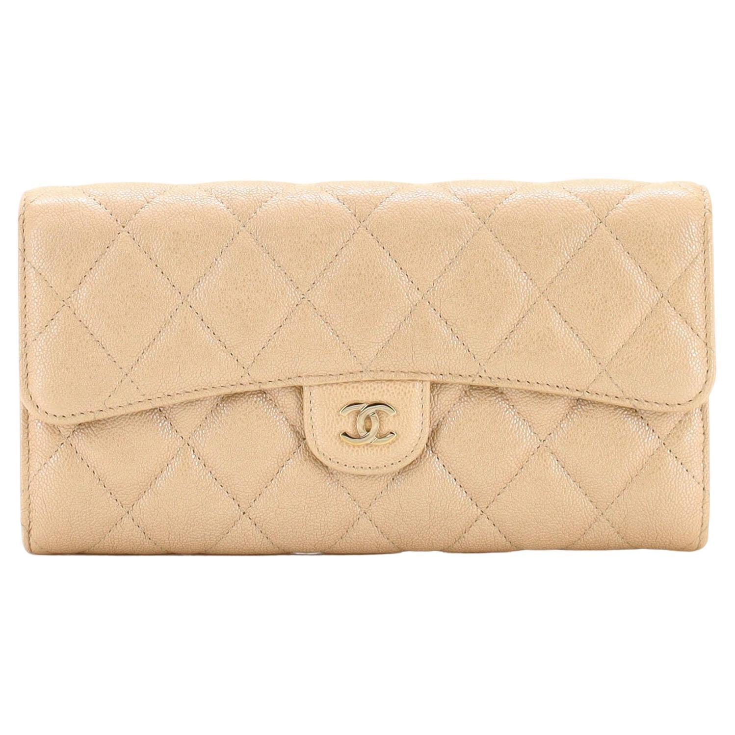 Chanel CC Gusset Classic Flap Wallet Quilted Iridescent Caviar Long For ...