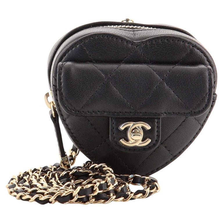 Chanel CC in Love Heart Chain Necklace Zip Coin Purse Quilted Lambskin ...