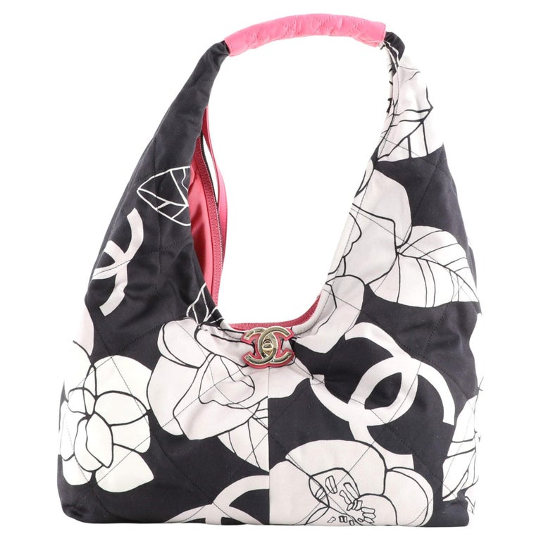 Chanel CC Lock Hobo Quilted Printed Cotton Canvas Small For Sale at 1stDibs