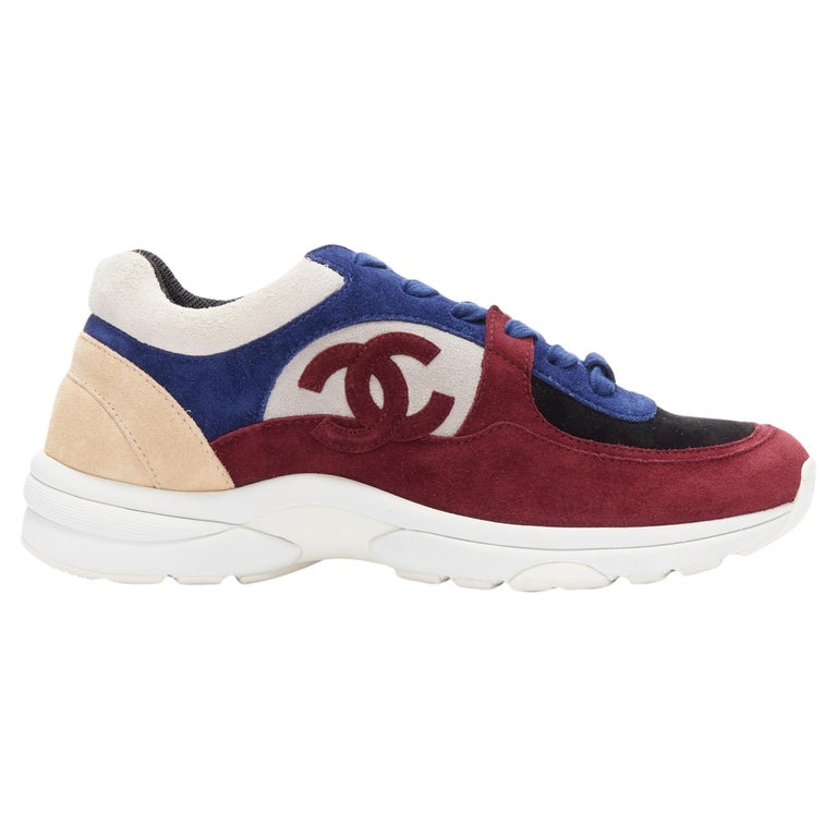CHANEL CC logo color blocked suede leather patchwork low top sneaker ...