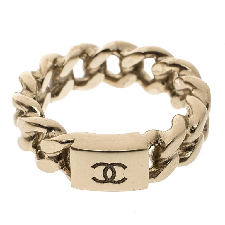 Chanel CC Logo Gold Tone Chain Ring Size 52.5 For Sale at 1stDibs ...