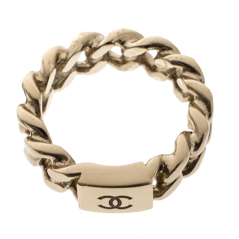 Chanel CC Logo Gold Tone Chain Ring Size 52.5 For Sale at 1stDibs ...