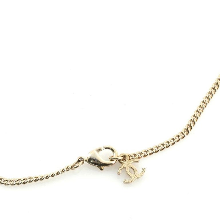 Chanel CC Logo Square Pendant Necklace Metal with Enamel and Faux ...