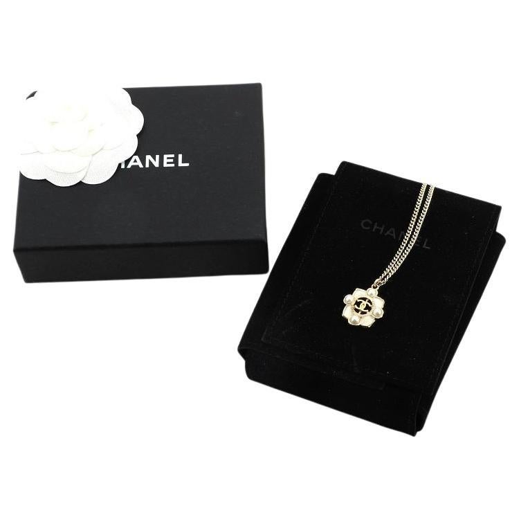 Chanel CC Logo Square Pendant Necklace Metal with Enamel and Faux ...