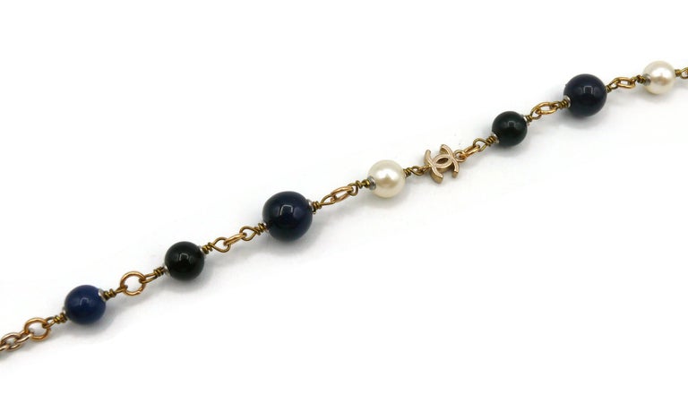 CHANEL CC Logos Faux Pearls, Black and Blue Resin Beads Necklace, 2016 ...