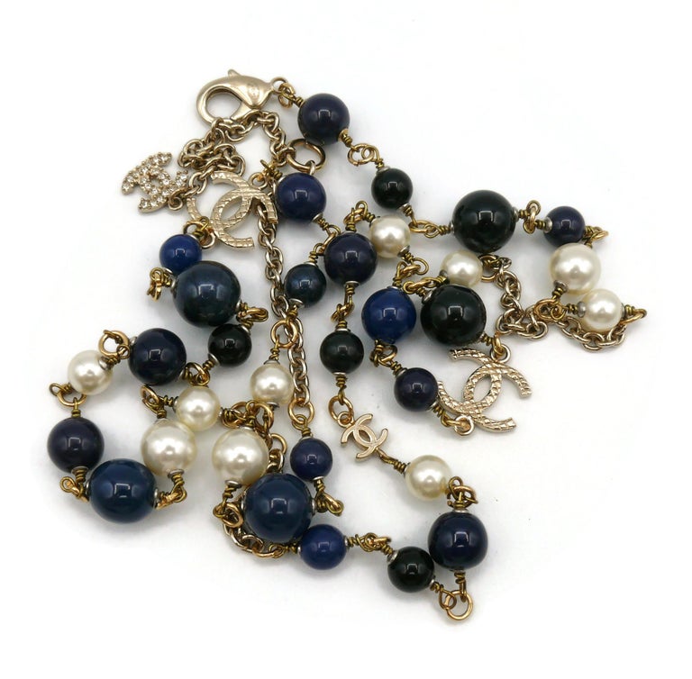 CHANEL CC Logos Faux Pearls, Black and Blue Resin Beads Necklace, 2016 ...